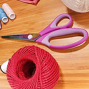 BambooMN Titanium Softgrip Scissors Set for Sewing, Arts, Crafts, Office - 1 Set of 3 - Purple