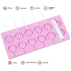 V-fox 2x12-Capacity Round Chocolate Hard Candy Silicone Lollipop Molds with 140 count Lollypop Sucker Sticks for Halloween Christmas Parties