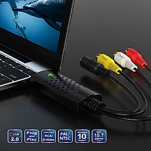 DIGITNOW USB Audio Video Capture Card, Video Grabber VHS VCR TV to DVD Converter Adapter for Windows PC