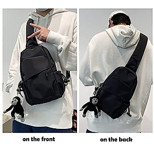 Small Black Sling Crossbody Backpack Shoulder Bag for Men Women, Lightweight One Strap Backpack Sling Bag Backpack for Hiking Walking Biking Travel Cycling Port-Nylon, Medium