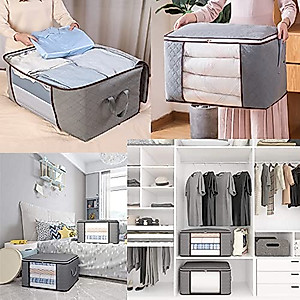 LRIFUE Large Clothing Storage Bags 90L Clothes Storage Bag,Foldable Clothing Storage Halloween Bags with Zippers, 3PACK Clothes Bags for Storage, Grey