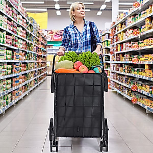 Upgraded Shopping Cart w/ 360° Swivel Wheels & Waterproof Basket Liner for Groceries, Shopping Laundry - Foldable Collapsible & Lightweight - Extra Large Heavy Duty Utility Cart