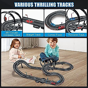 Losbenco Slot Car Race Track Sets, Battery or Electric Race Car Track with 2 High-Speed Slot Cars, 2 Electric Controller and 2 Manual Controller Circular Overpass Track, Gift for Kids Ages 6 7 8-12