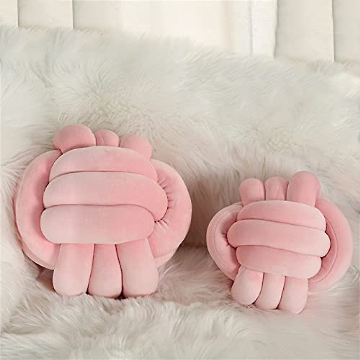 Jackcsale Round Throw Pillow, Soft Handmade Knot Ball Pillows, Home Decoration Pillow, Knotted Plush Toys Throw Pillow (7.5 inches, Grey White)