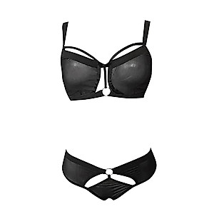 HUANKD Women's Lingerie Sexy, Sexy Naughty Underwear Lace Teddy Lingerie for Women, Women's Fashion Strapstwo-Piece Suit Solid Color Wireless Bra Underwear Panties Lengerie Plus Size (L, Black-1)