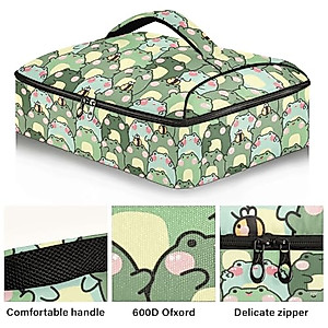 Kcldeci Insulated Thermal Food Carrier Insulated Casserole Carrier for Hot or Cold Food,Cute Chubby Frog Insulated Tote Bag for Potluck Cookouts Parties Picnic,Lasagna Lugger