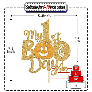 My 1st Boo Day Cake Topper - Halloween Happy Birthday Cake Decor for Baby's First Birthday - Fall Theme Happy 1st Birthday/Baby Shower Party Decorations Supplies for Kids, Gold Glitter