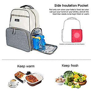 Breast Pump Backpack Diaper Bag - Multi-Function Mommy Outdoor Working Backpack with Insulation Pocket (Beige&Grey)