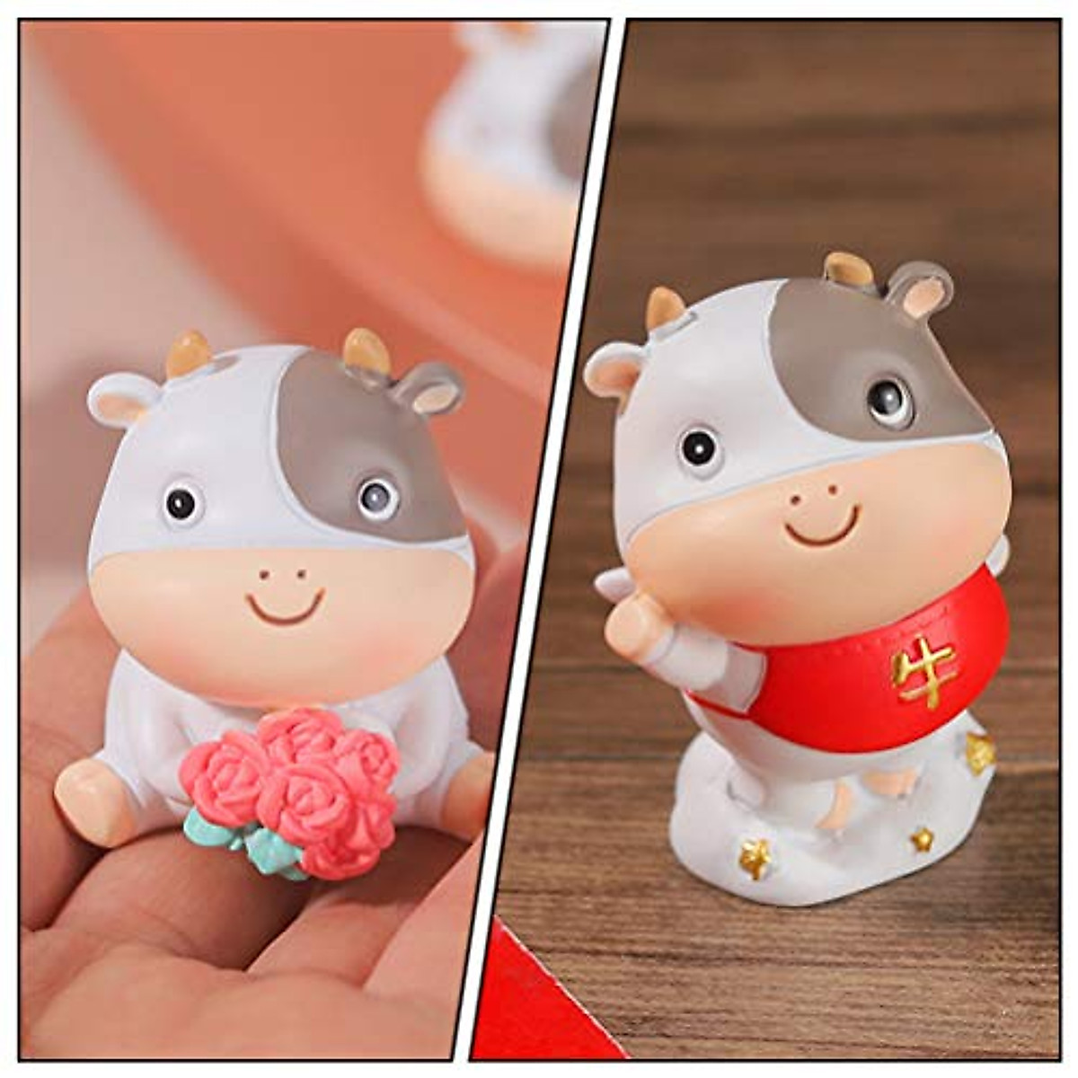 Happyyami 5pcs Mini Cute Cow Ornament Chinese Zodiac Figurines ox Statue Bonsai Ornament Lucky ox Lucky Cow Figure Cow Cake Figure Cow Figure Figurine Cow Statues Animal Resin Blush Embossed