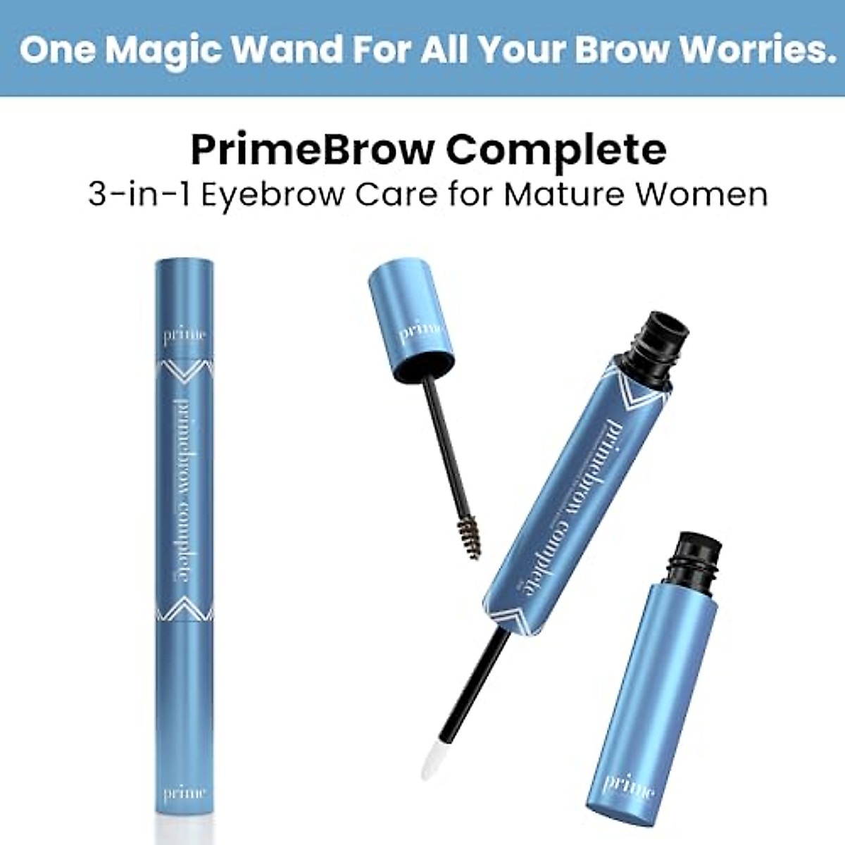 Prime Prometics PrimeBrow Complete – 3-in-1 Eyebrow Care for Mature Women – Eyebrow Mousse Tints, Magic Spoolie Brush Shapes, Eyebrow Growth Serum Fills Bald Spots (Taupe)