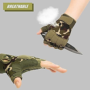HYCOPROT Fingerless Gloves, Knuckle Protective Breathable Lightweight Outdoor Gloves for Shooting, Hunting, Motorcycling, Climbing (L, Black)