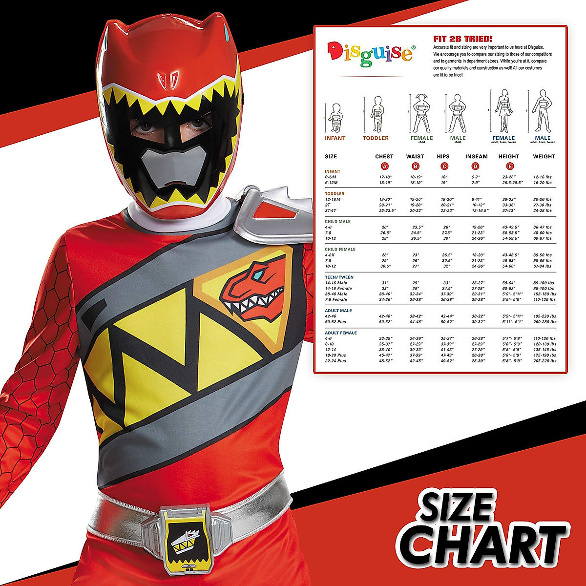 Red Power Rangers Costume for Kids. Official Licensed Red Ranger Dino Charge Classic Power Ranger Suit with Mask for Boys & Girls, Small (4-6)
