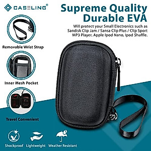 Caseling Carrying Hard Case for Sandisk Clip Jam/Sansa Clip Plus/Clip Sport MP3 Player. - Apple iPod Nano, iPod Shuffle. – Black.