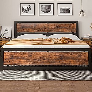 Codesfir King Size Bed Frame, Platform Metal Bed Frame King with Industrial Wood Headboard and 12 Strong Support Metal Legs, Easy Assembly, Noise-Free, No Box Spring Needed