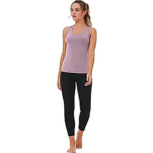 TELALEO 5 Pack Workout Tank Tops for Women, Athletic Racerback Sports Tank Tops, Compression Sleeveless Dry Fit Shirts Black/Grey/White/Light Grey/Purple M/02