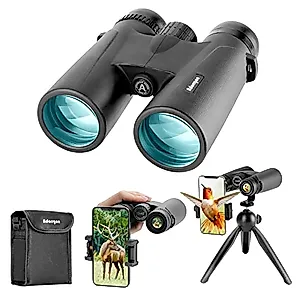 12x42 HD Binoculars for Adults with Upgraded Phone Adapter, Tripod and Tripod Adapter - Large View Binoculars with Clear Low Light Vision - Waterproof Binoculars for Bird Watching Hunting Travel