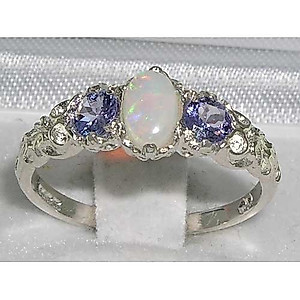 LetsBuyGold 925 Sterling Silver Natural Opal and Tanzanite Womens Promise Ring - Size 9.5