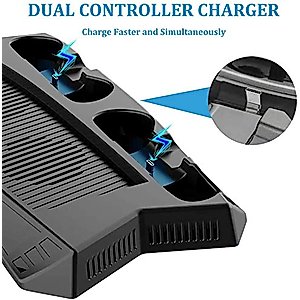 Vertical Stand with Cooling Fan for Playstation 5 and PS5 Digital Edition, Dual Controller Charging Station Horizontal Organizer with 3 USB Hub for DualSense 5…