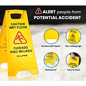Alpine 24 Inch Caution Wet Floor Sign, High Visibility Yellow Caution Slippery When Wet Sign - Bilingual Safety Warning Sign to Easily Avoid Slippery Accidents in Businesses & High Traffic Areas
