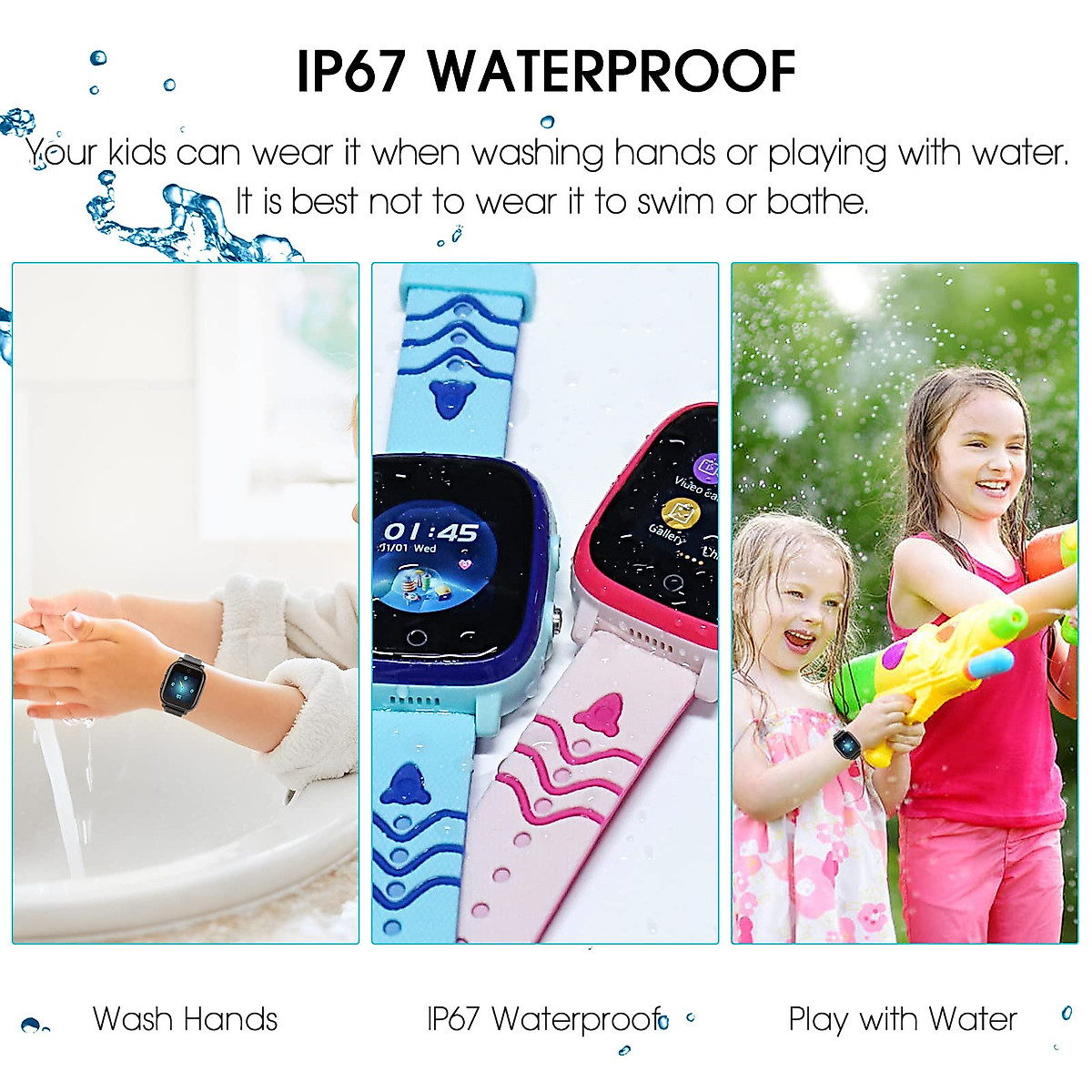 cjc 4G Kids Smartwatch, Smart Watch for Kids, IP67 Waterproof Watches with GPS Tracker, 2 Way Call Camera Voice & Video Call SOS Alerts Pedometer WiFi Wrist Watch, 3-12 Years Boys Girls