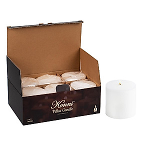 KONNI White Pillar Candles Set of 6, 3"x 3" Unscented Pillar Candles Bulk, 30 Hours Long Burning Candles, Smokeless&Dripless Large Round Candle for Wedding, Home Decoration, Parties, Spas, Dinner