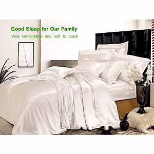 Threadinbox 100% Mulberry Silk Duvet Cover Set - 3-Piece Set - 19 Momme Grade 6A Mulberry Silk - Features Zipper Closure and Corner Ties, King/Cal-King 94x104 (3 Piece)- White Solid