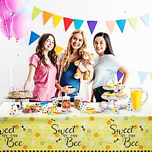 Bee Plastic Tablecloths Sweet as Can Bee Decorative Table Cover Honey Bees Baby Shower Party Table Cloth Set for Birthday Party Supplies Table Decoration, 54 x 108 Inches(3 Packs)