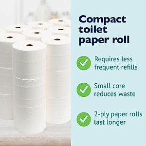 Morcon M1000 Compact Small Core Coreless Alternative, Premium Bath Tissue Roll, High Capacity Commercial Toilet Paper 2 Ply, Soft & Absorbent Tissue, 1000 Sheet Toilet Paper Per Roll, 36 Rolls
