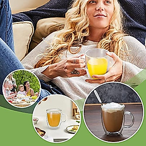 Wwyybfk Double Wall Glass Coffee Mugs, 16oz Insulated Glass Espresso Mugs Cups with Handle Lid (Set of 2) for Cappuccino, Latte,Tea (455ml)