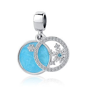 QeenseKc Snowflake Winter Dangle Charm Christmas Green Enamel Bead for Pandora Bracelet, Aut-38_Snowflake