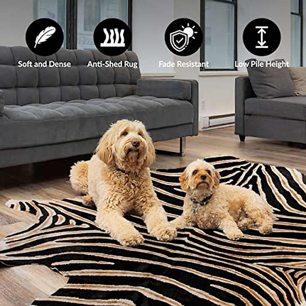 Natural Brazilian Cowhide Area Rugs for Living Room and Bedroom | Handmade 100% Cow Rug with Low Pile | Shed-Resistant Home and Office Rug, African Zebra, 6 ft x 7 ft