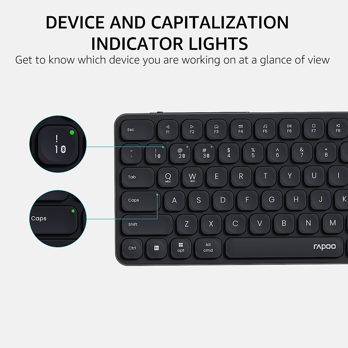 Rapoo E9350L Rechargeable Wireless Keyboard, Support 4 Devices, Ultra-Slim with Indicator Light, Quiet, 90-Day Battery Life, Full Size Keyboard with Numeric Keypad for Windows/Mac/Linux/Chrome, Black