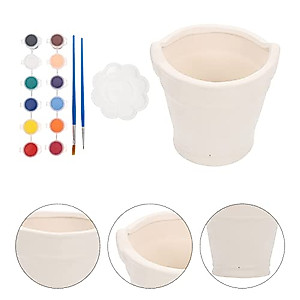 WIAMEE 1 Set DIY Coloring Flower Pot Painting Pigment with Mixing Plate DIY Graffiti Planter Pot with Brush Pen DIY Handicrafts Bonsai for Home Office Garden