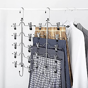 CINKSY Pants Skirt Hangers Space Saving 5 Tier Metal Skirt Hanger with Adjustable Clips Pants Trouser Hangers Closet Organizer for Jeans, Slacks, Shorts - 3 Pack