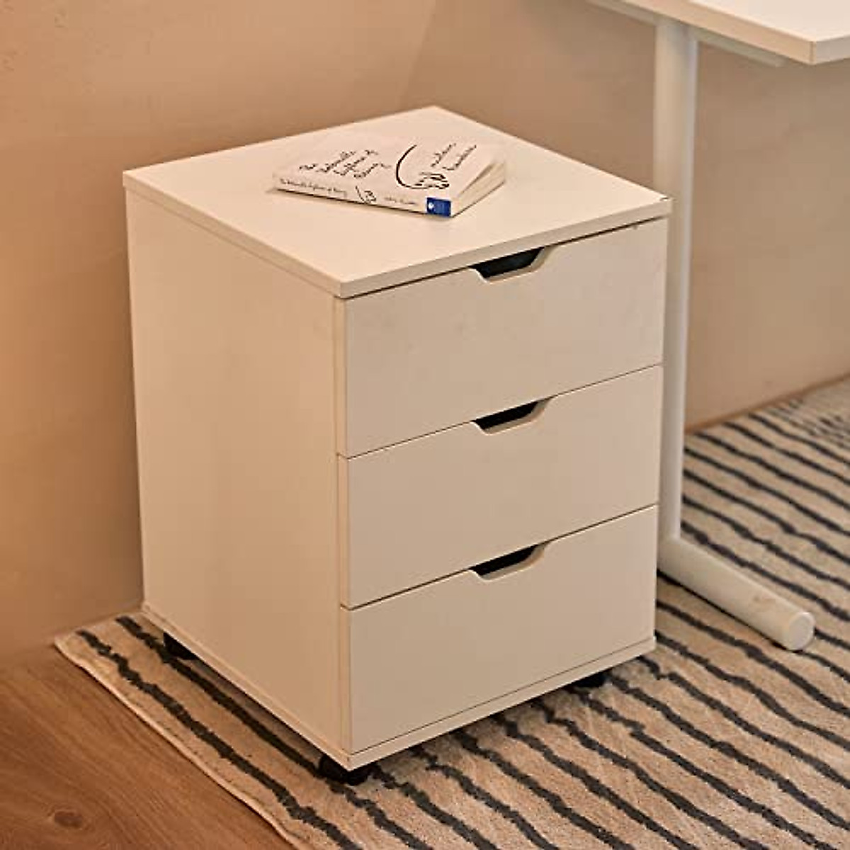 VICLLAX 3 Drawer Dresser Mobile Cabinet Under Desk Storage with Casters for Home Office, White Finish