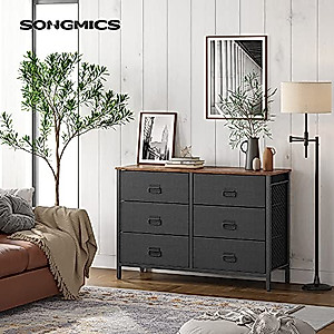 SONGMICS Dresser for Bedroom, Storage Organizer Unit with 6 Fabric Drawers, Steel Frame, for Living Room, Entryway, 6 drawers Brown + Black