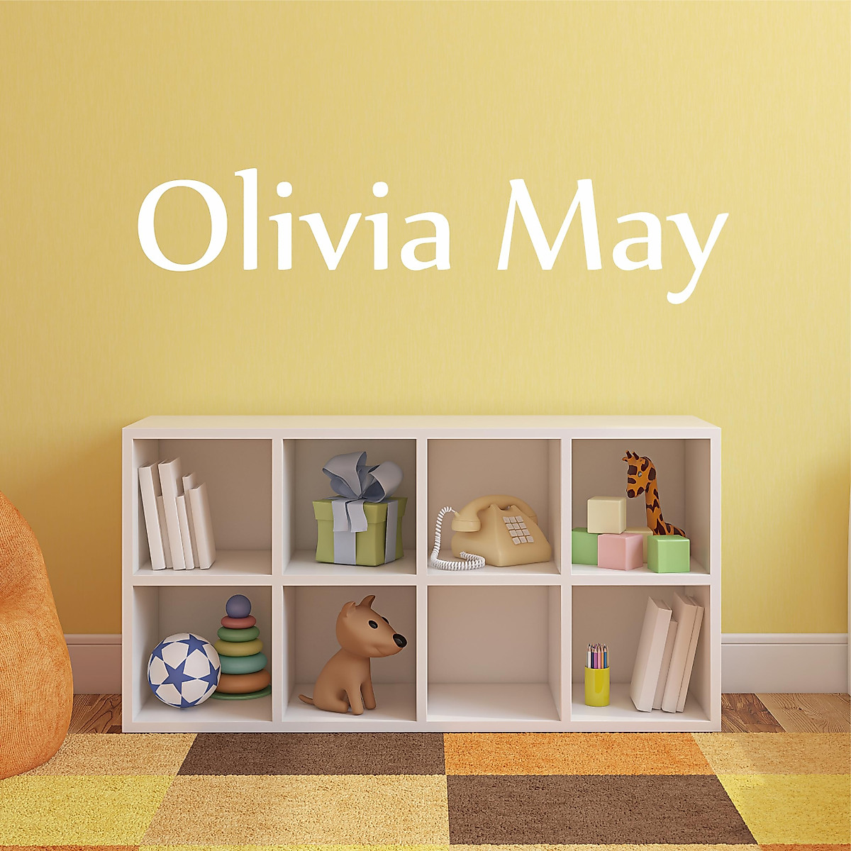 Fancy Cursive Single Personalized Custom Name Vinyl Wall Art Decal Sticker 28" W, Girl Name Decal, Girls Name, Nursery Name, Girls Name Decor, Girls Bedroom Decor, PLUS FREE 12" WHITE HELLO DOOR DECAL