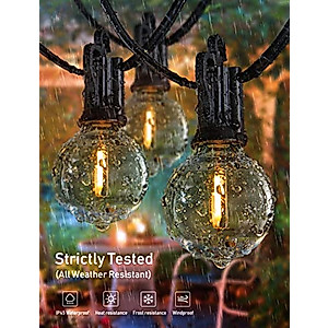 Brightown Solar String Lights Outdoor 58FT(48+10) with Remote Cable Ties and Hooks, G40 Patio Lights with 25 LED Shatterproof E12 Bulbs, 4 Light Modes, Dimmable Hanging Lights for Backyard Party Decor