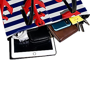 Large Leather Handbags for Women Nautical Ocean Stripe Anchor Top Handle Shoulder Satchel Hobo Bag