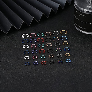 TEN MIRO 36PCS 16G Horseshoe Nose Septum Rings Stainless Steel Circular Barbells Cartilage Tragus Helix Hoop Eyebrow Lip Horseshoe Piercings Body Jewelry for Women Men 6mm-12mm(6-10mm)