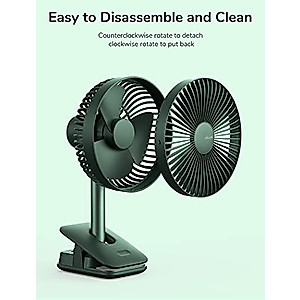 JISULIFE Clip on Oscillating Fan, 8000mAh Battery Operated Clip Desk Fan [5-28h], USB Rechargeable Table Fan with Clamp, 4 Speeds, Timer Shutdown，330°Rotate Clip Fan for Home Office Bed Stroller-Green