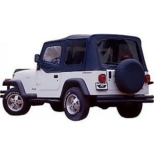 Rampage Complete Soft Top | Vinyl, Black Diamond Color with Tinted Windows, includes Frame & Hardware | 68215 | Fits 1987 - 1995 Jeep Wrangler YJ, with Soft Upper Doors