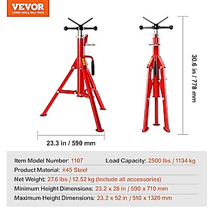 Mophorn V Head Pipe Stand Adjustable Height 28-52 Inch, Jack Stands 2500 LB. Capacity,Folding Portable 1/2 to 12 Inch Supporting,Steel