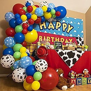 100pcs, EASY DIY – Toy Story Balloons Garland Kit & Arch for Toy Story Birthday Party and Baby Shower Decorations – Toy Story Balloons with Cow and Cloud Pattern for Toy Story Party Décor & Theme