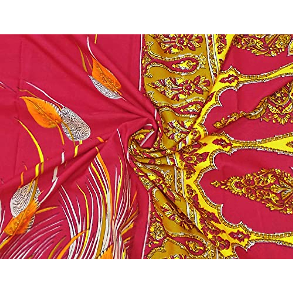 Peegli Indian Vintage Red Printed Textile Silk Blend DIY Fabric Casual Dress Material