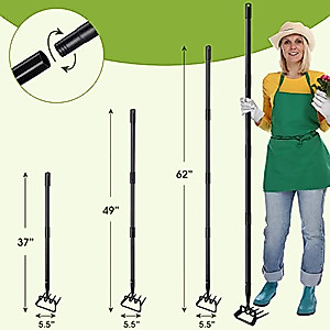 INFLATION Hoe Garden Tool for Weeding,Stirrup Hoe and 4 Tines Rake 2-in-1 Gardening Tool,Long Handle Hula Hoe for Garden,Lawn,Vegetable Garden Loose Soil,Weeding and Planting