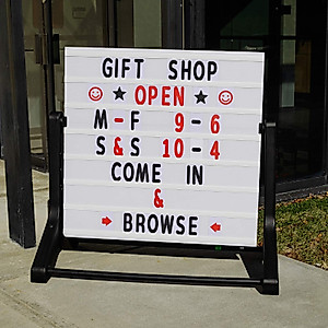 Excello Global Products Swinging Changable Message Sidewalk Sign: 37" x 36" Sign with 792 Pre-Cut Double Sided Letters and Storage Box. Includes Black Sign Board & 4 Liquid Chalkboard & Letter Board
