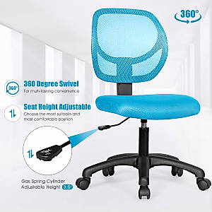 COSTWAY Kids Desk Chair, Low-Back Children Study Chair with Height Adjustable Seat & Lumbar Support, Cute Mesh Swivel Computer Task Chair for Boys Girls Teens (Green)