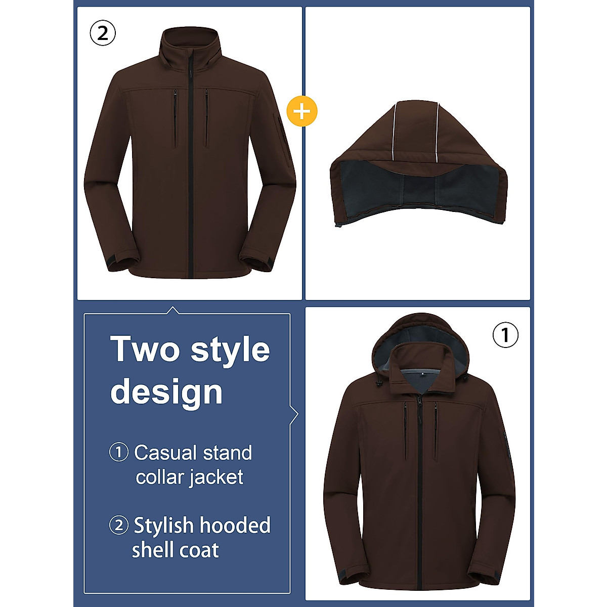 CREATMO US Adult Rain Jackets For Men Weatherproof With Hood Packable Windbreaker Jackets All Weather Coats Brown L