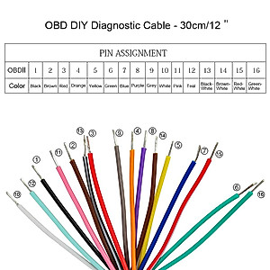iKKEGOL OBD OBDII J1962 Male Connector to Open Plug Wire, OBD Diagnostic Extension Cable OBD2 Pigtail, DIY Mobley USB Adapter (30cm/12'')